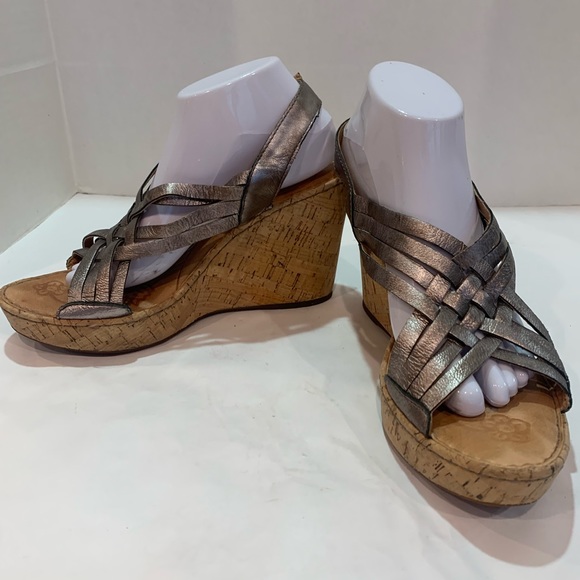 Born | Shoes | Born Wedge Sandal Bronze Metallic Woven Pattern Cork ...